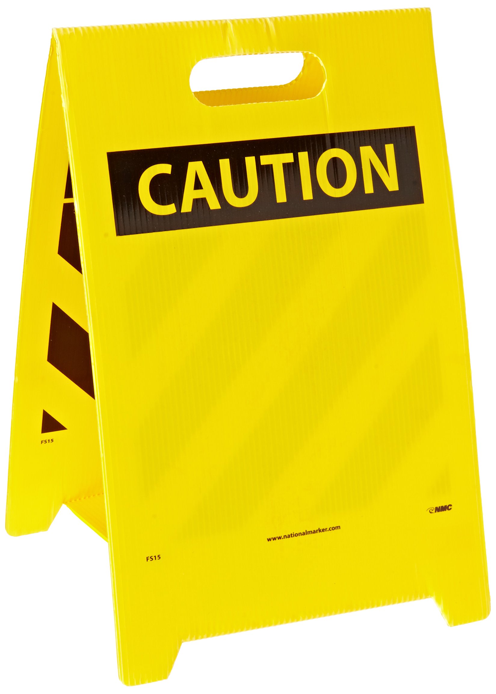 NMC FS15 Double Sided Floor Sign, Legend "CAUTION" with Hazard Stripe, 12" Length x 20" Height, Coroplast, Yellow/Black