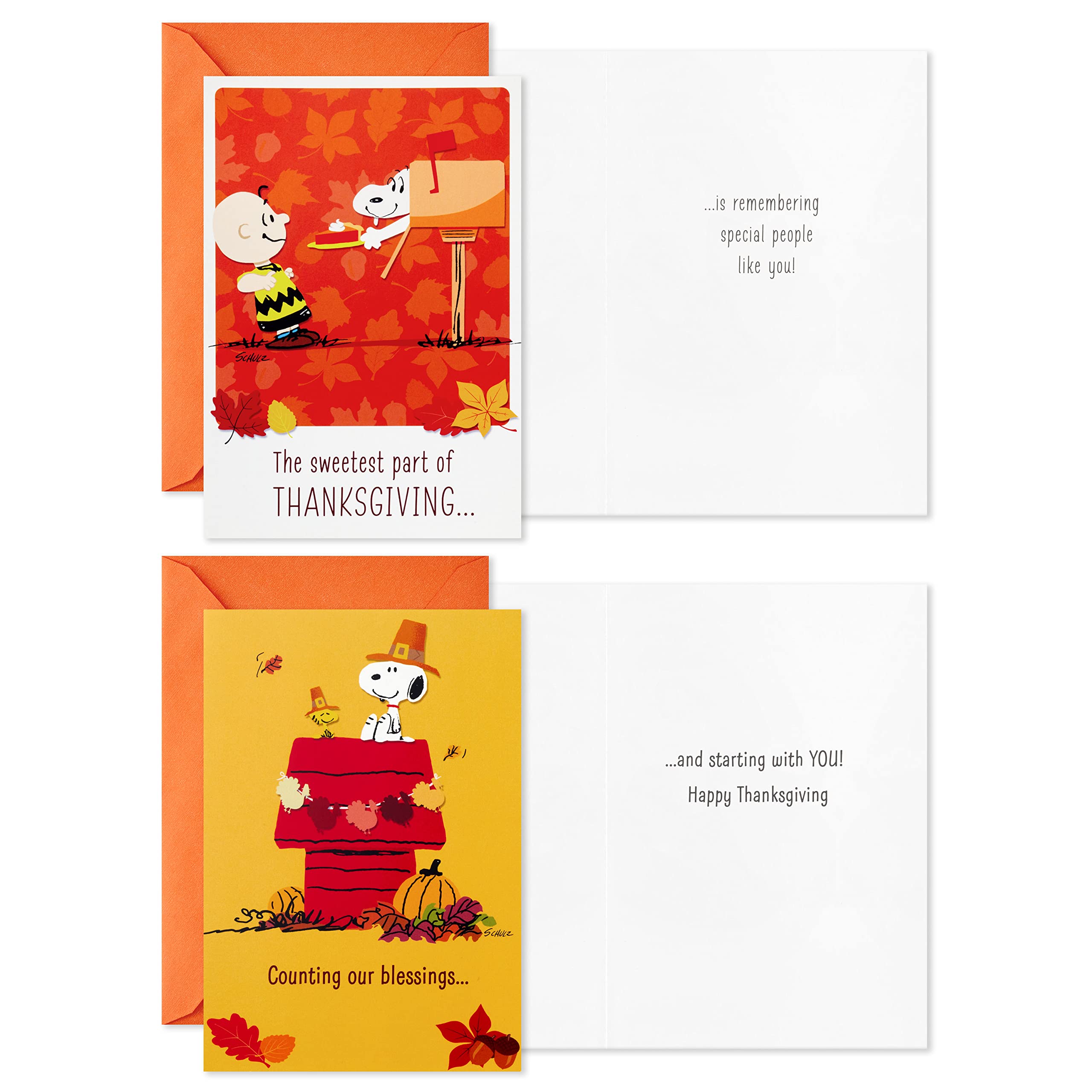 Hallmark Peanuts Thanksgiving Cards Assortment, Snoopy and Friends (16 Assorted Cards with Envelopes)