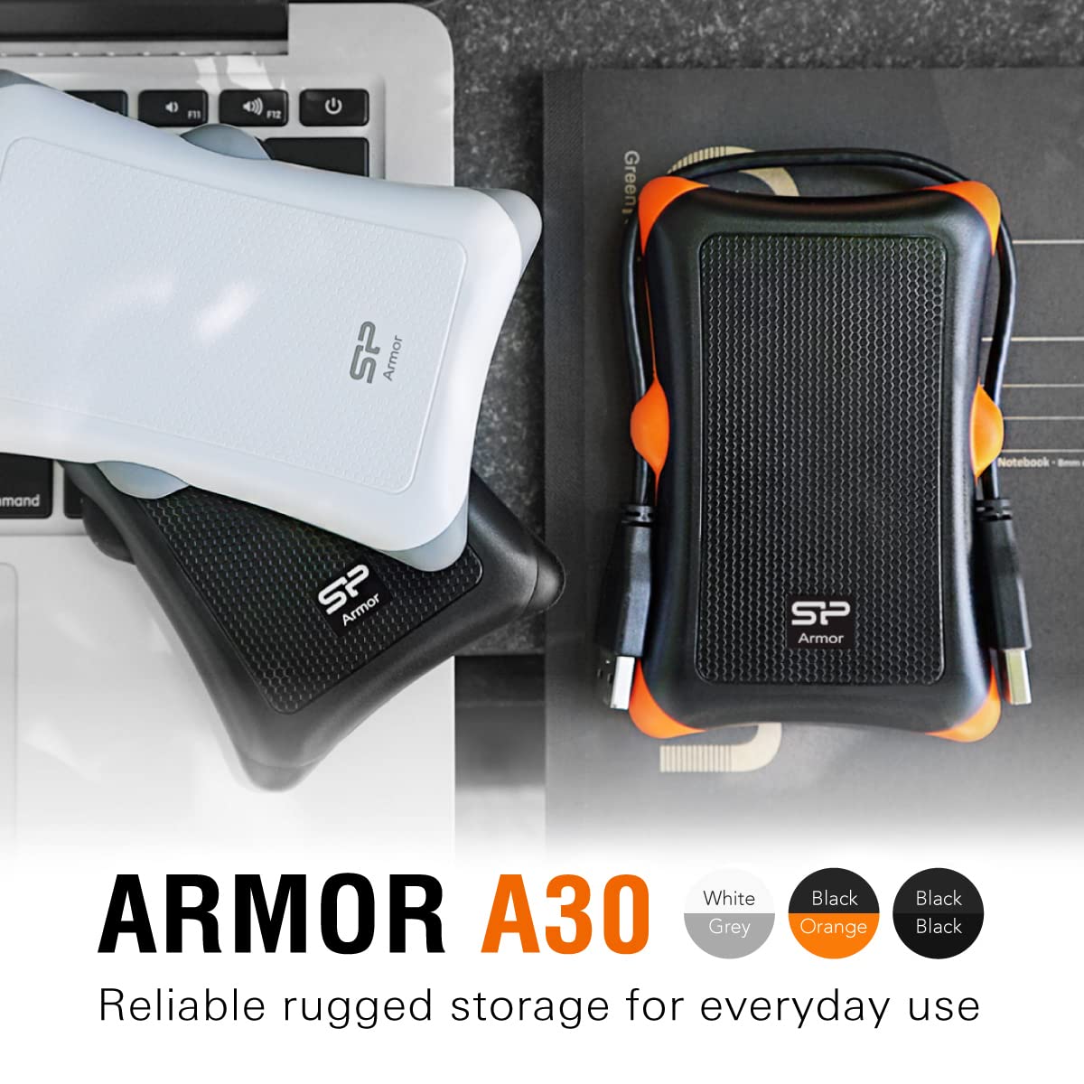 Silicon Power 2TB Rugged Portable External Hard Drive Armor A30, Shockproof USB 3.0 for PC, Mac, Xbox and PS4, Black