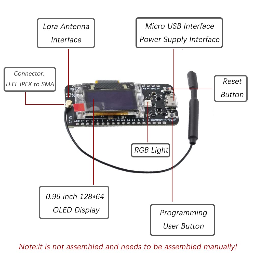 DIYmall LoRa GPS Module LoRaWAN HTCC-AB02S Development Board 868MHz 915MHz with 0.96 inch OLED Display CP2102 ASR6052 Chip LoRa Kit for Arduino IoT