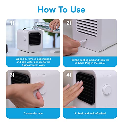 COOLEEZ Portable Cooling Fan, Evaporative Mini Air Conditioner, Personal Air Fan, Powerful, Quiet, Lightweight, Small AC for Room, Desk, Tent, Car & More, No Window Needed