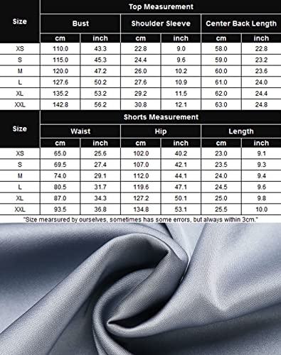 Ekouaer Womens Satin Pajamas Shorts Set Silky Short Sleeve Sleepwear Nightwear Pj Set Grey M