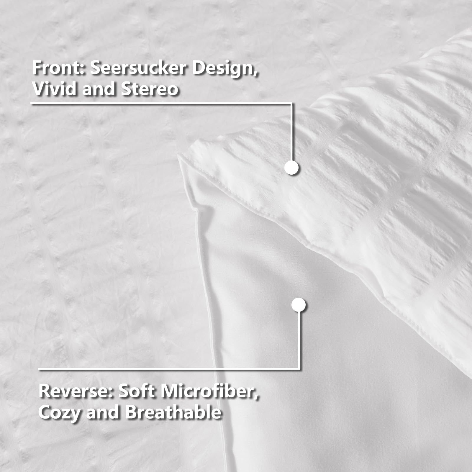 CozyLux Twin Bed in a Bag White Seersucker Textured Comforter Set with Sheets 5-Pieces for Girls and Boys - Bedding Sets with Comforter, Pillow Sham, Flat Sheet, Fitted Sheet, Pillowcase