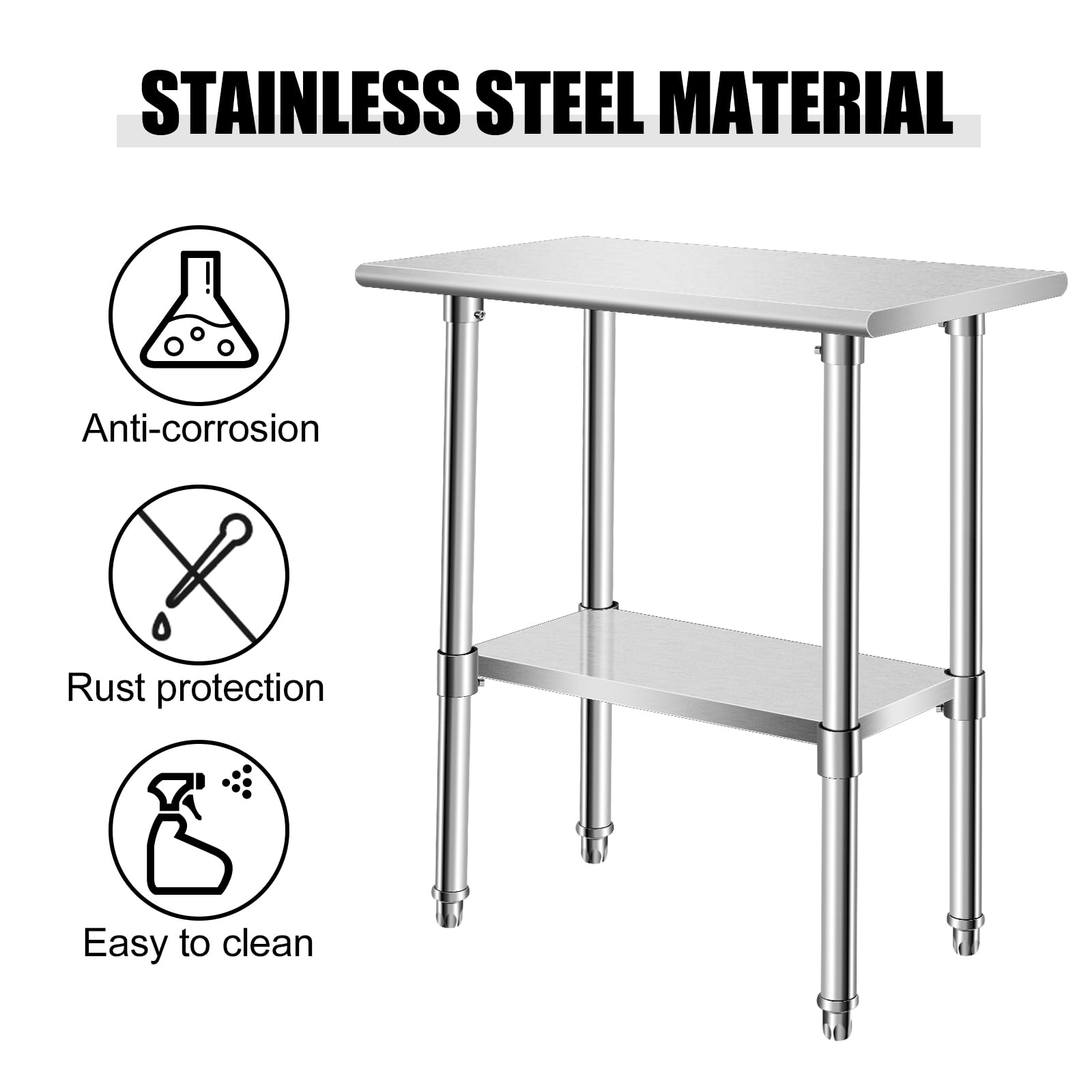 OUKIDR Heavy Duty Food Prep Stainless Steel Table Workbench with Adjustable Under Shelf, Commercial Worktable for Kitchen, Restaurant, Home and Hotel,36 X 18 Inch