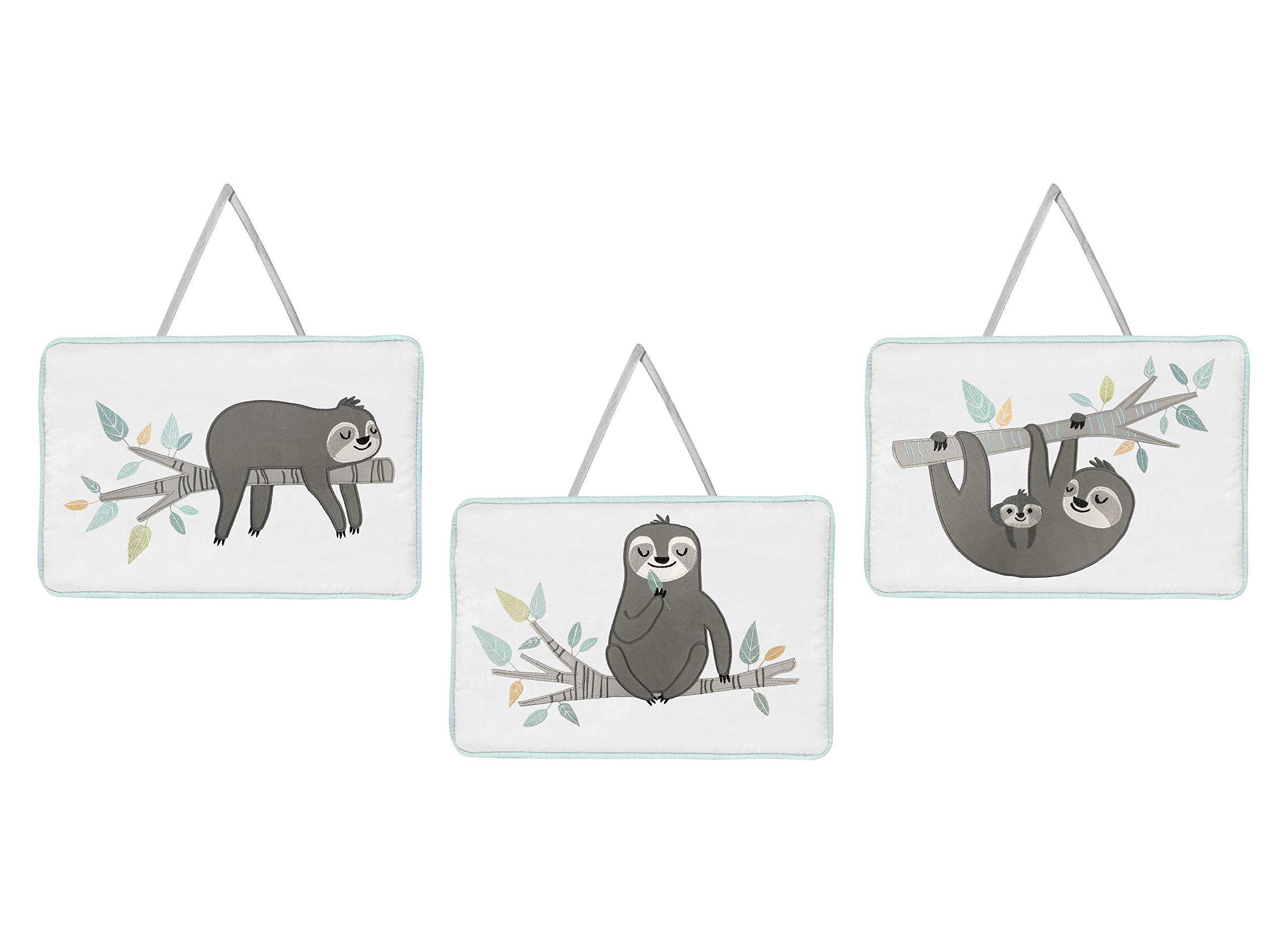 Sweet Jojo Designs Blue and Grey Jungle Sloth Leaf Baby Unisex Boy or Girl Nursery Crib Bedding Set - 11 pieces - Turquoise, Gray and Green Tropical Botanical Rainforest