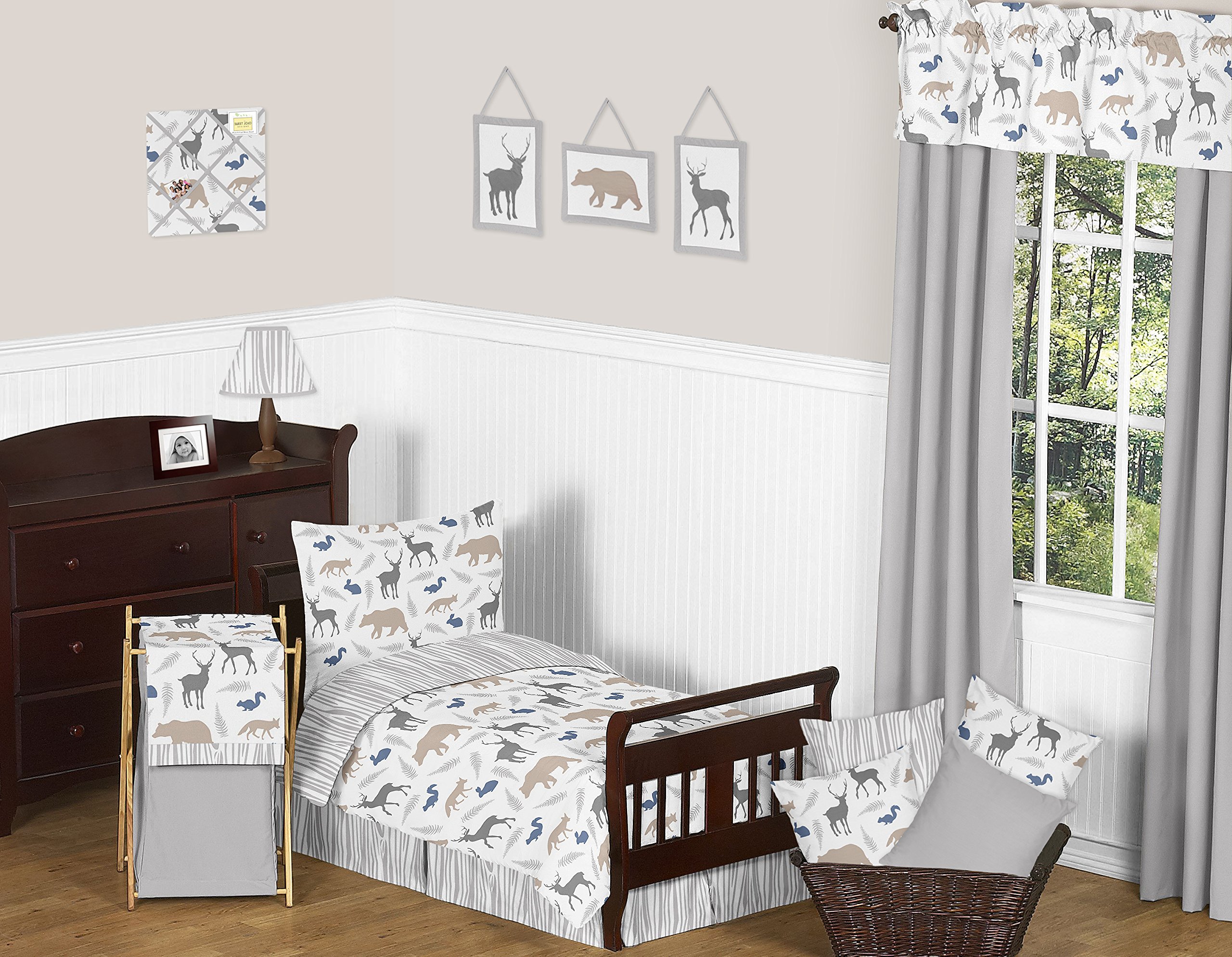 Sweet Jojo Designs Blue Grey and White Woodland Animals Bear Deer Fox Full Length Double Zippered Body Pillow Case Cover