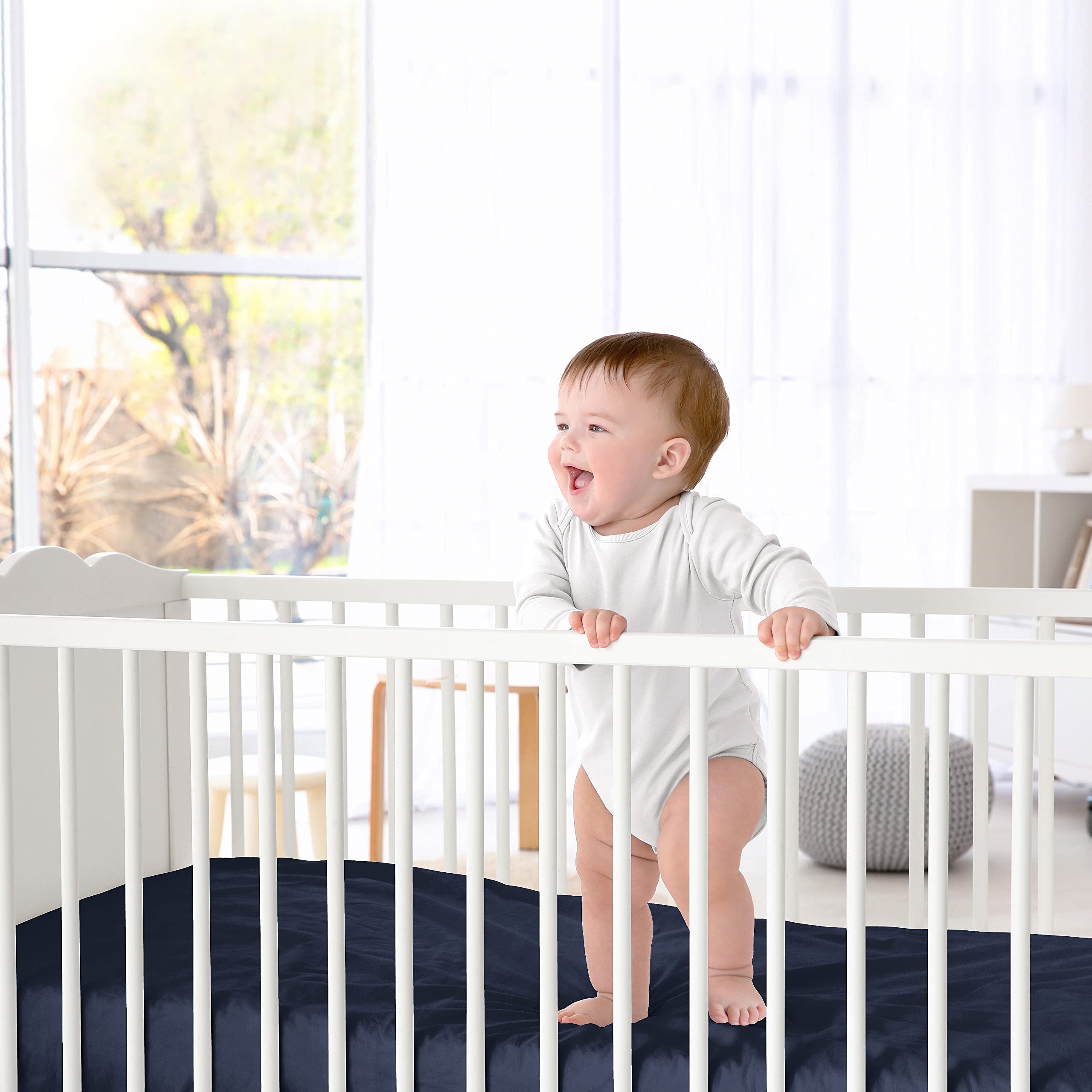 Sweet Jojo Designs Fitted Crib Sheet for Blue and Green Modern Dinosaur Baby/Toddler Bedding Set Collection - Navy Blue