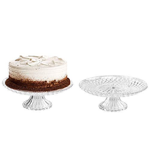 Cake Stand Dessert Display Pedestal - 12” Large Round Plastic Cake Stands Set of 2 - Table Cupcake Holder with Base - Clear Crystal Cake Plate Server Platter Serving Tray for Wedding Birthday Party