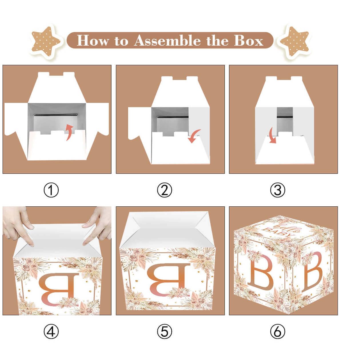Boho Baby Shower Balloon Boxes Decorations - 4 Pcs Bohemian Pampas Grass Baby Shower Party Decorations for Hello Baby Events