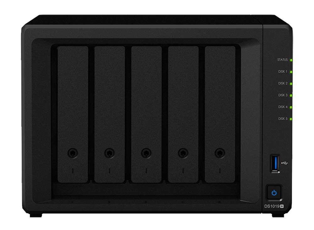 Synology DiskStation DS1019+ iSCSI NAS Server with Intel Celeron Up to 2.3GHz CPU, 8GB Memory, 10TB HDD Storage, DSM Operating System