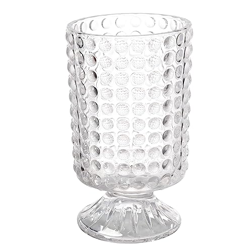 DECORSWITH Embossed Glass Vase, Vintage Clear Glass Vase, Clear Compote Vase, Pedestal Vase for Centerpieces Tables Home Decor Wedding Gift (GVCV006YD)