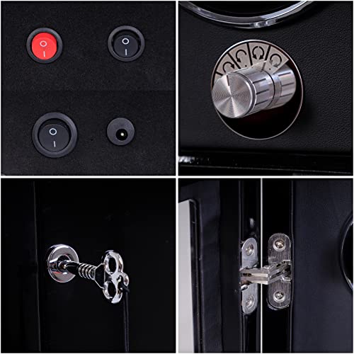 DUKWIN Watch Winder for 2 Automatic Watch, Lockable Red Watch Winder with 3 Watch Storage Places and Jewelry Storage, Super Quiet Mabuchi Motor, High-Gloss Piano Lacquer Finish, Built-in Illumination
