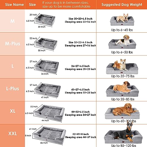 EHEYCIGA Orthopedic Dog Beds for Extra Large Dogs, Waterproof Memory Foam XL Dog Bed with Sides, Non-Slip Bottom and Egg-Crate Foam Big Dog Couch Bed with Washable Removable Cover, Grey