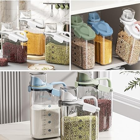 LANGMINGDE 1 Piece Cereal Containers Storage, 2.8L/95oz Airtight Large Dry Food Storage Containers with Pouring Spout Measuring Cup for Snacks Grain Rice,BPA Free Dispenser Plastic Bin, 1PC