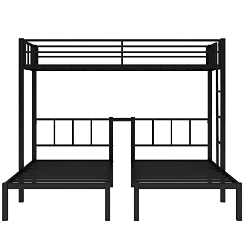 DHHU Triple Twin Bunk Bed, Metal Bunk Bed, Metal Bed Frame, Suitable for Bedroom, Apartment, Dorm, Space-Saving, Black