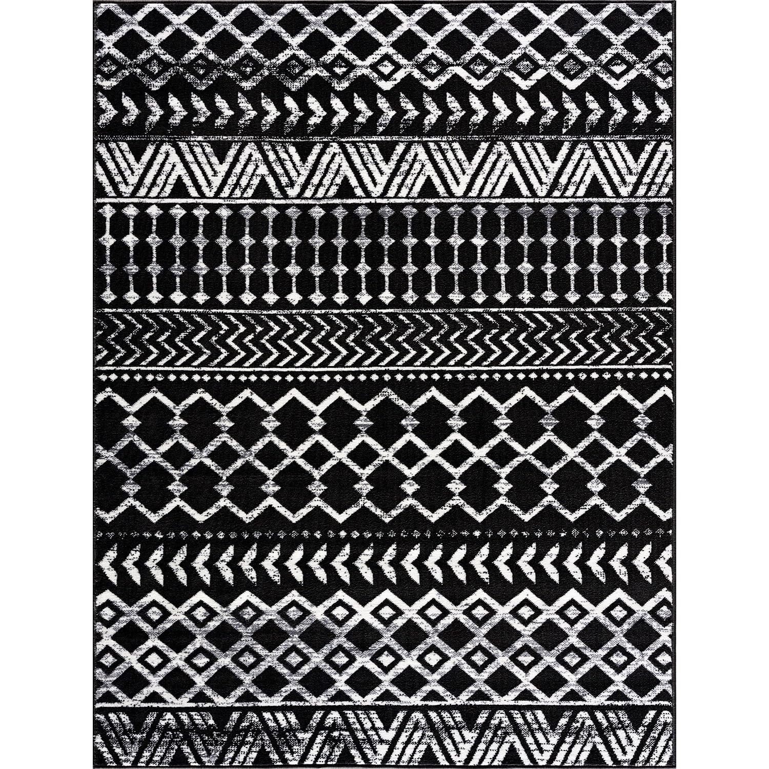 CAMILSON Boho Moroccan Black and White Rug Geometric Diamond 8x10 Area Rugs for Living Room Bedroom Kitchen Modern Bohemian Soft Stain Resistant Non-Shedding Indoor Carpet (8 x 10 Black - White)