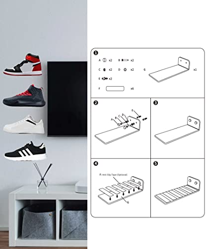 Cosmos 4 Pcs Acrylic Shoe Display Shelf Floating Shoe Shelves- Wall Mount Sneaker Shelves with Velvet Tape for Displaying Showcase Shoes and Sneaker Collection Shoes Box (Solid White)