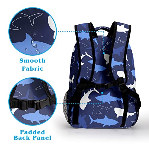 Dacawin Kids Backpack Blue Shark Elementary School Bag for Boys Girls Kids Ocean Themed Bookbag Lightweight Durable Simple Modern Backpacks for Travel Hiking Picnic