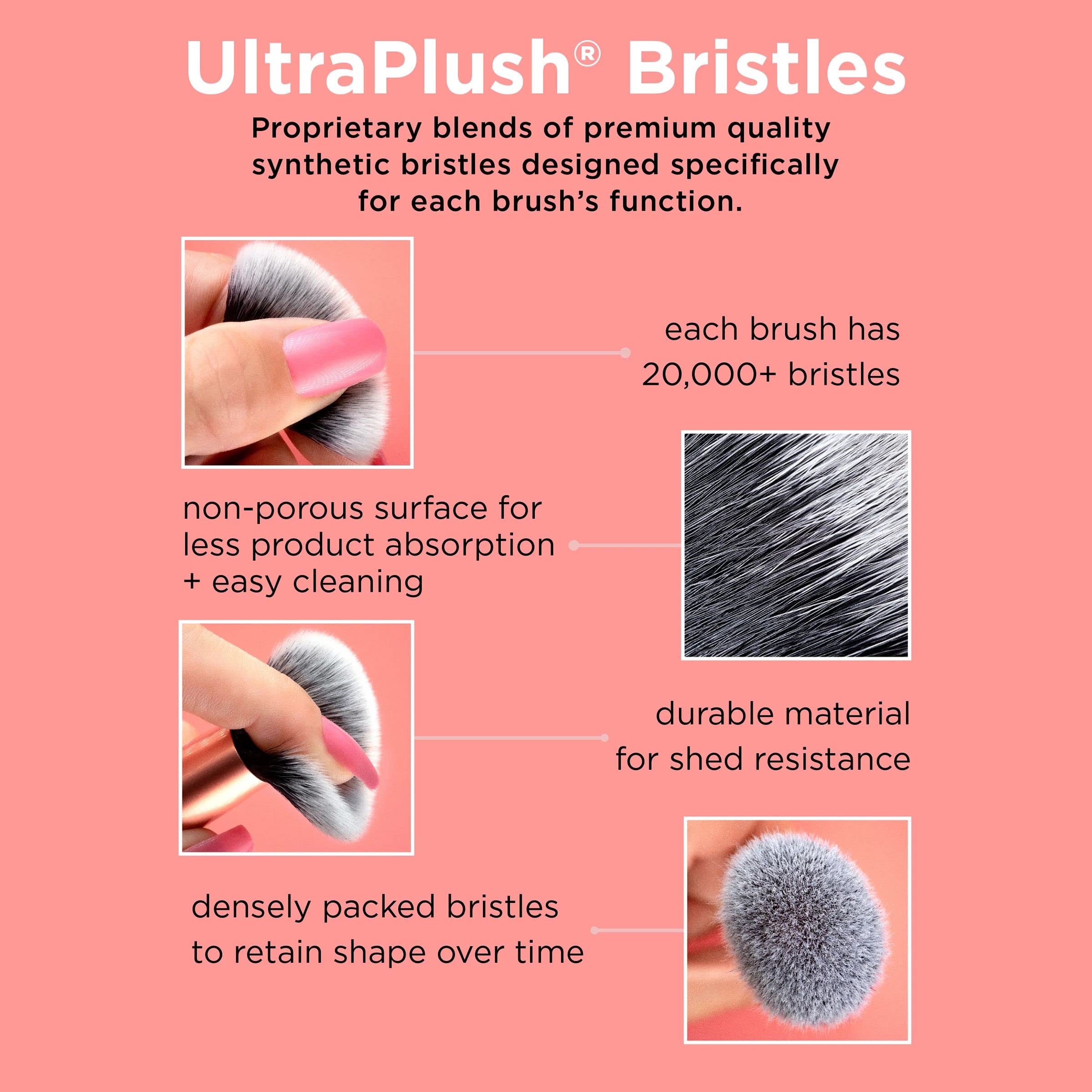 Real Techniques Blend & Blur Foundation Brush, For Liquid Foundation, Long Handle, Easy Makeup Application, Oval Shaped Brush Head with Dense, Plush, Synthetic Bristles, Orange Face Brush, 1 Count