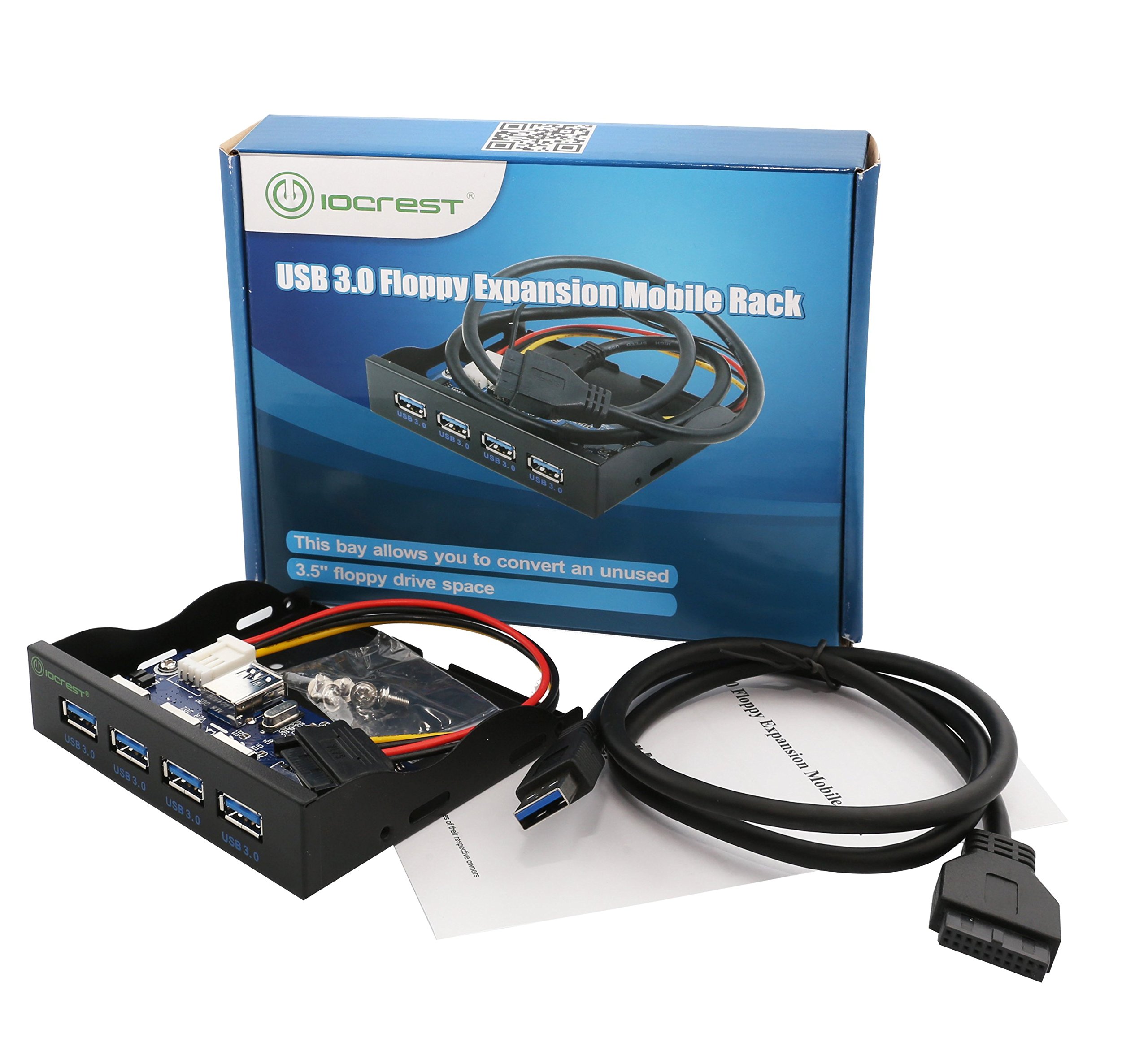 Syba Active 4 Port USB 3.0 Hub Panel for 3.5" Floppy Bay 19 Pin Header SATA Power SY-HUB20211