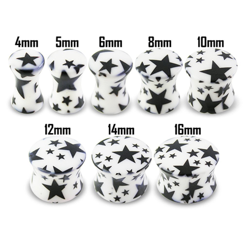 AtoZ Piercing 0 Gauge - 8MM Colorful Multi Star Pattern UV Acrylic Double Flared Ear Plug - Sold by Piece