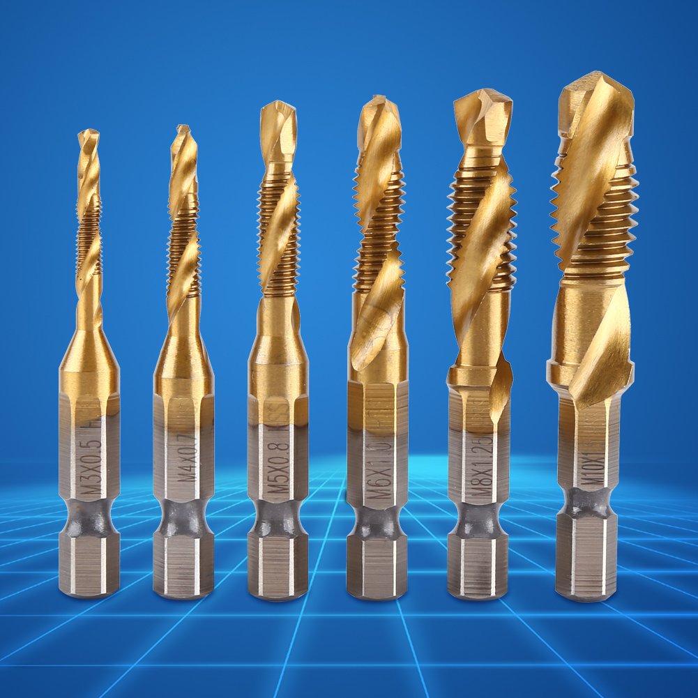 Tap Drill Bit Set, M3-M10 Tap Drill Bits Kit Coated HSS Drill and Tap Bits 1/4" Hex Shank Metric