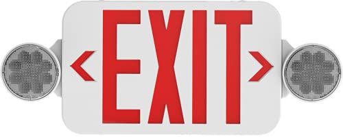 HUBBELL CCR, Remote Compatible Combination Outdoor Emergency Light and Red Letter Exit Sign, with 120/277VAC, 60Hz Input, 2 Fully Adjustable LED Lamps, 18 in x 2 in x 8.2 in, White