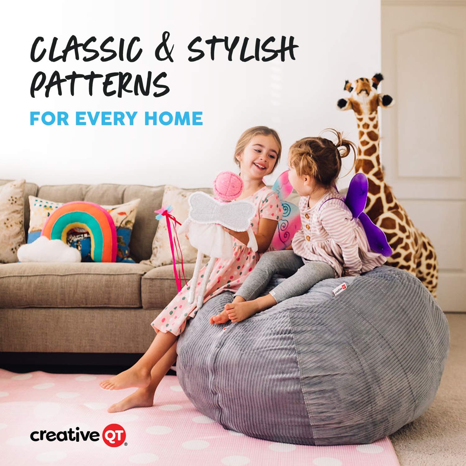 Creative QT Stuff ’n Sit Extra Large 38’’ Bean Bag Storage Cover for Stuffed Animals & Toys, Giant Beanbag Chair for Plush, Toddler & Kids Rooms Bedroom Organizer for Christmas, Royal Blue Corduroy