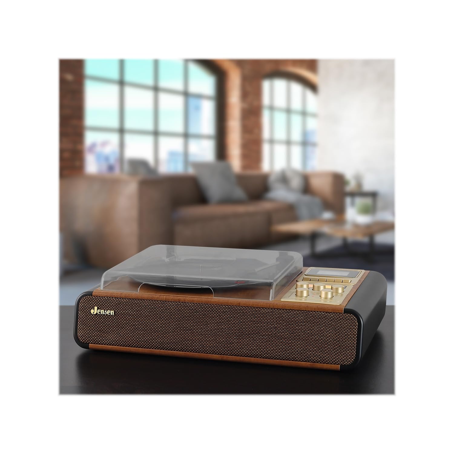 JENSEN JTA-385 JTA-385 3-Speed Belt-Drive Turntable with Pitch Control, Cassette Player/Recorder, AM/FM Stereo Radio, and Built-in Speakers