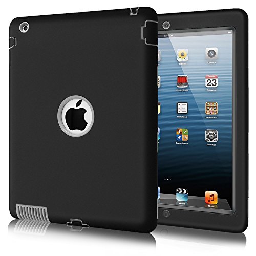 Fingic for iPad 4/3/2 Case - Rugged 3 in 1 Hybrid Heavy Duty Shock-Absorption Scratch-Resistant Protective Case, Gray/Black