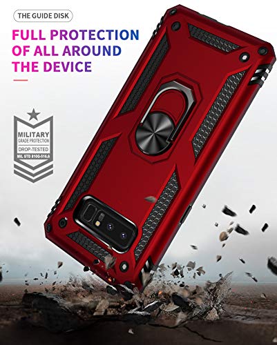 Dishibei Military Grade Drop Impact for Samsung Galaxy Note 8 Case 360 Metal Rotating Ring Kickstand Holder Built-in Magnetic Car Mount Armor Shockproof Case for Galaxy Note 8 Protection Case (Gold)