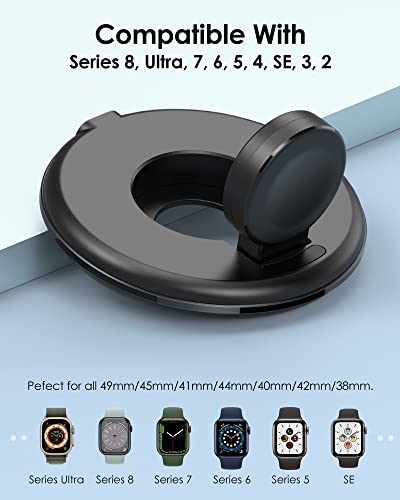 Charger Dock Compatible with Apple Watch, Foldable Magnetic Wireless Charging Station Stand with USB C Cable Accessories Compatible for iWatch Series Ultra/8/7/6/5/3/2/SE, Black