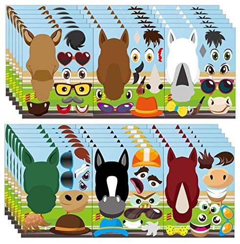 Horse Race 36Pcs Make a Horse Stickers for Kids, Make-a-Face Sticker Derby Party Supplies DIY Horse Face Fun Match Sticker Craft Game Race Horse Game Kids Baby Shower Game Birthday Party Gift