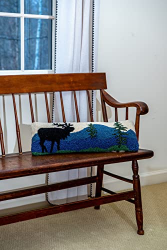 Chandler 4 Corners Artist-Designed Morning Elk Hand-Hooked Wool Decorative Throw Pillow (8” x 24”) Wildlife Pillow for Couches & Beds - Easy Care - Nature & Wilderness - Moose Themed Lumbar Pillow