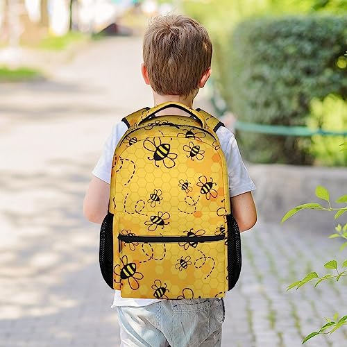 CUSPCOD Bee Backpack for Girls Boys, 16 Inch Yellow Backpacks for School, Cute, Adjustable Straps, Durable, Lightweight, Large Capacity Bookbag for Kids