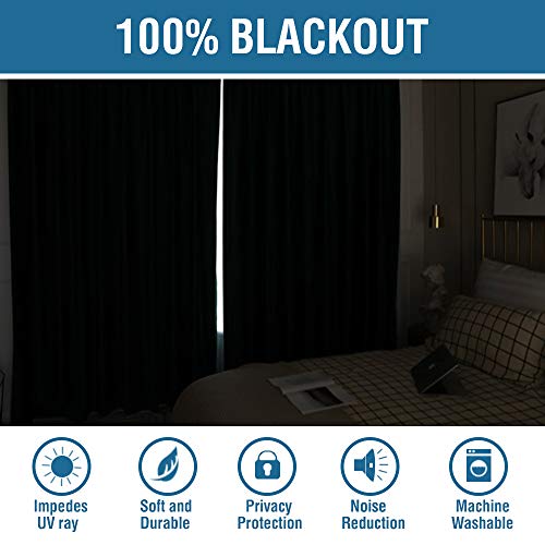 H.VERSAILTEX 100% Blackout Curtains for Bedroom 96 Inches Long Grommet Linen Face Full Light Blocking Curtain Drapes for Living Room Thermal Insulated Linen Look Curtains 2 Panels Set, Teal Blue