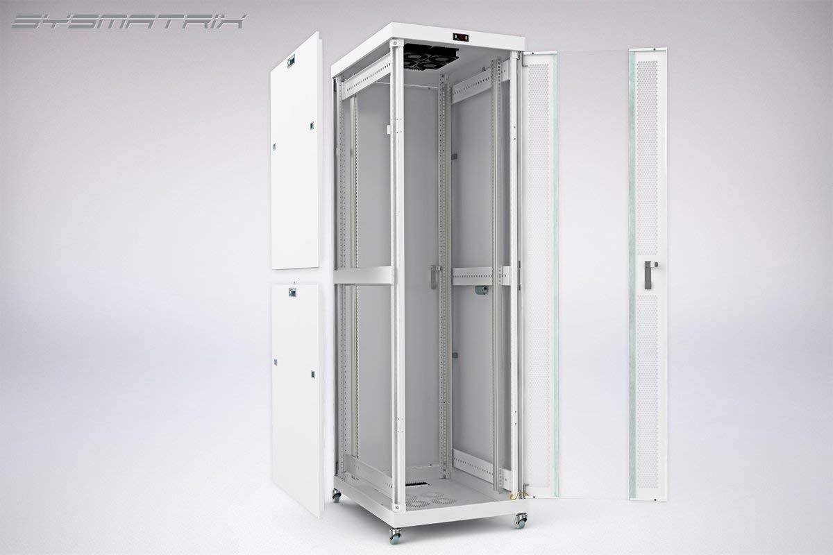 Sysracks 42U Server Rack Cabinet – 35" Deep Free Standing IT Enclosure with Air Control System, 4 Fans, PDU, Glass Door, Lockable Side Panels, and 1 Shelf for 19" Mount Equipment