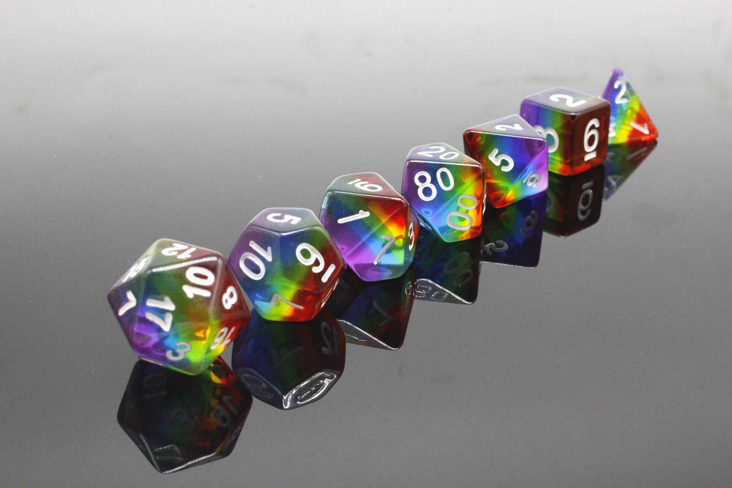 HD Polyhedral DND Dice Set RPG Rainbow Dice for Dungeons and Dragons(D&D) Role Playing Game,MTG,Pathfinder,Table Game,Math Games Dice Set with Dice Pouch