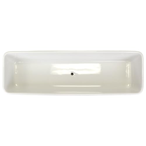 Ceramic Succulent Pots - 1 Pot - Long Rectangle - with Bamboo Tray - White - 11"