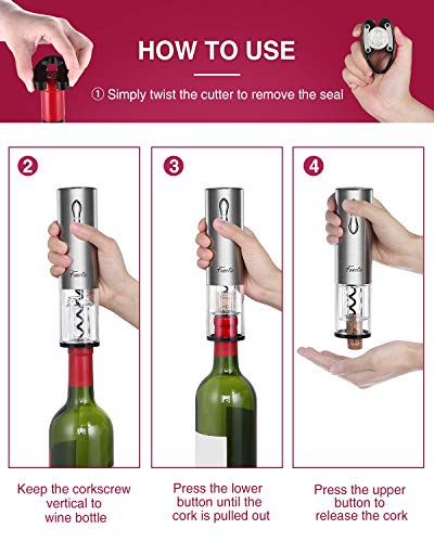 Foneta Electric Wine Opener Rechargeable Wine Bottle Opener with Charging Base, Wine Aerator Pourer, Foil Cutter, Wine Stoppers - Glamour Series
