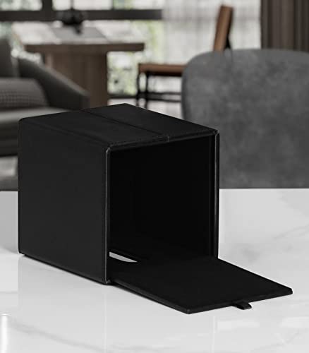 GOLRANLYE Tissue Box Cover Square Multifunctional PU Leather Facial Tissue Box Holder for Dresser Bathroom Decor (Black)