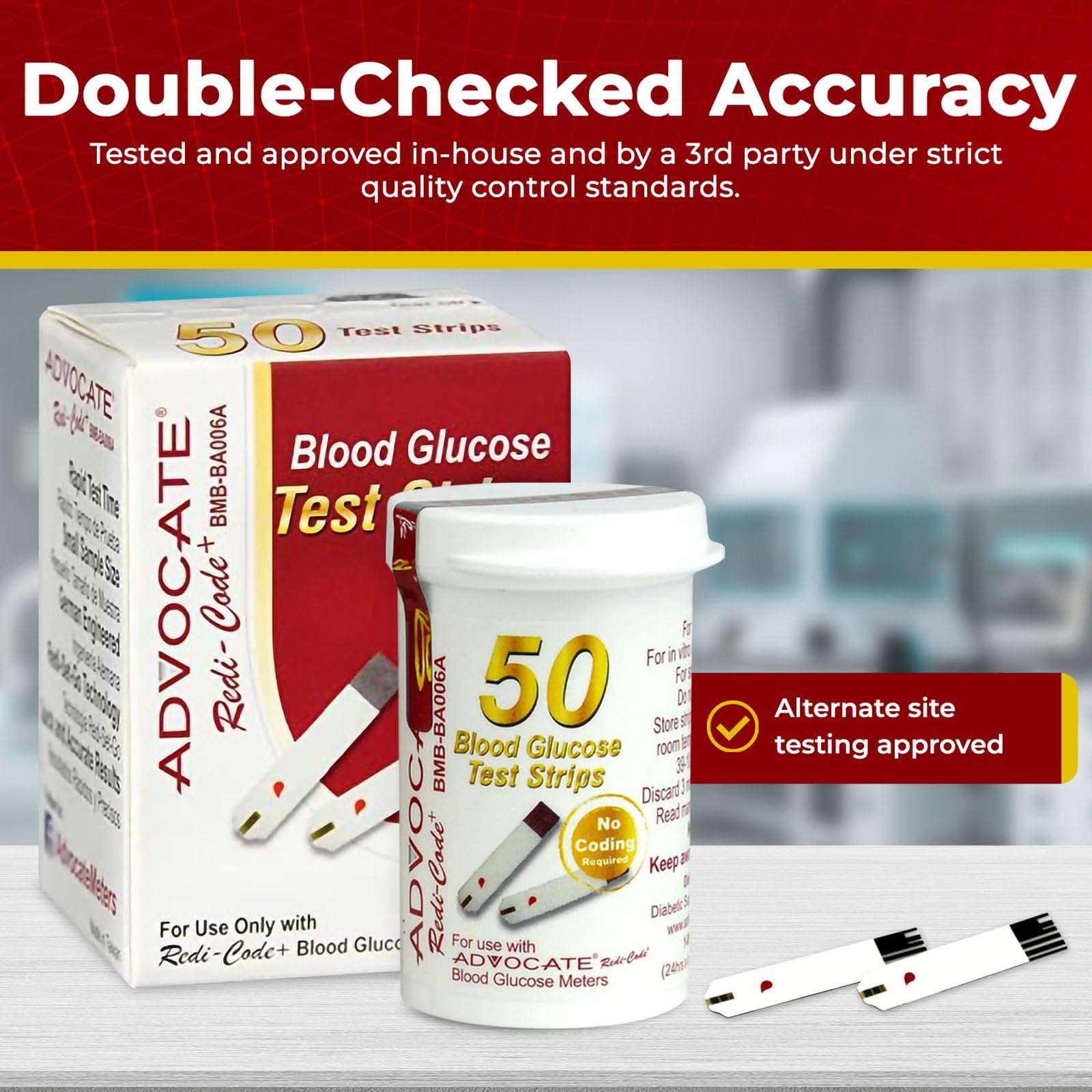 Redi-Code Glucose Test Strips 150 Count, No Manual Coding, Blood Sugar Testing, Small Sample Size, Quick & Accurate Diabetic Management (3 Boxes of 50 Strips)
