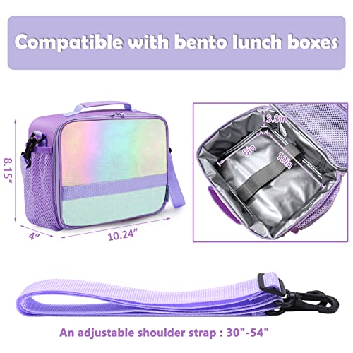 Cerbonny Kids Lunch Box Insulated Kids Lunch Bag for School with Adjustable Shoulder Strap&Bottle Holder,Girls Lunch Box with Durable Zipper Pockets ,Keep Food Cold&Warm for Long Time, Crystal Purple