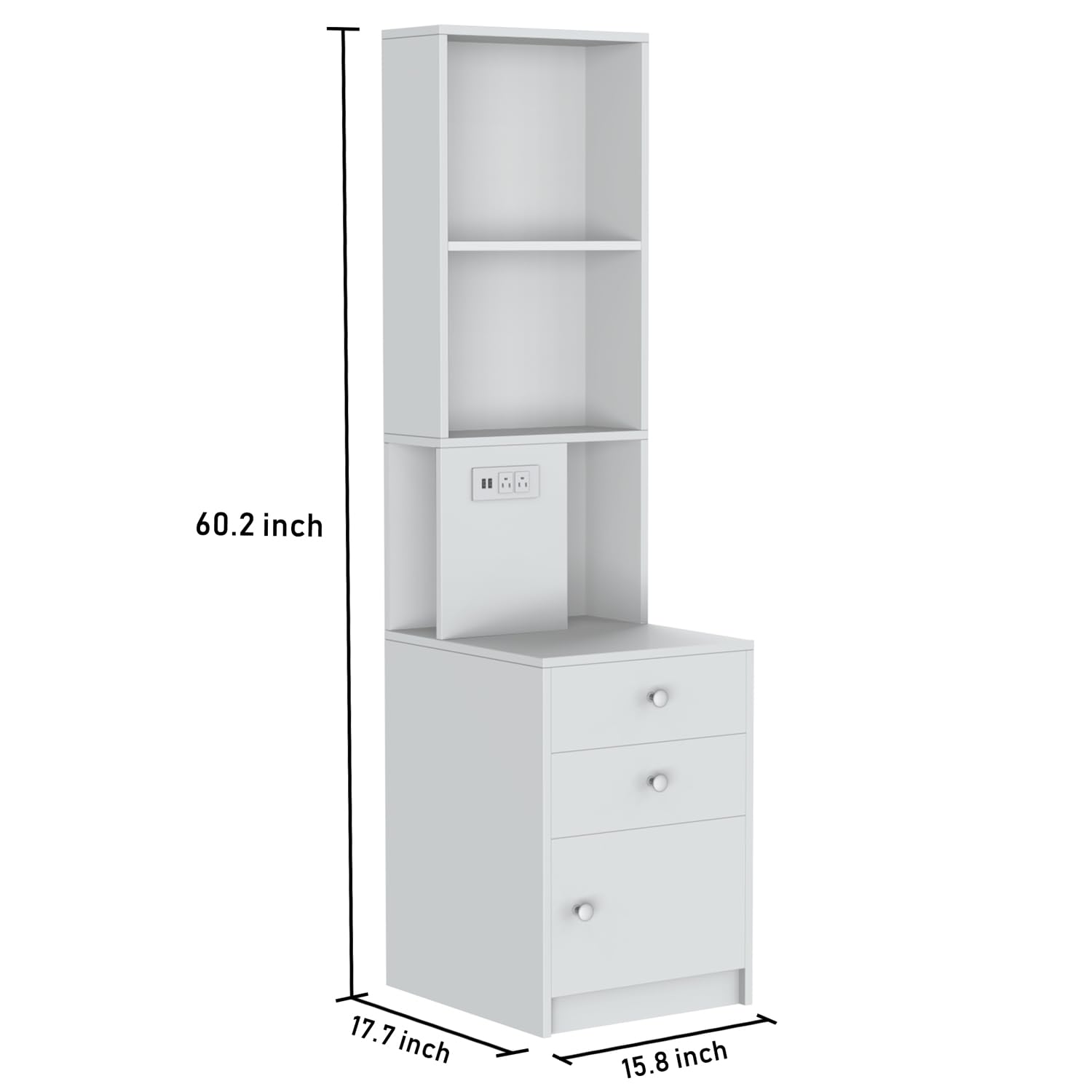 CATMANOR White Nightstand with Charging Station, Bed Side Table/Night Stand with Drawers, Bedside Table with Open Shelf Storage, Tall End Table for Bedroom Living Room 7R3