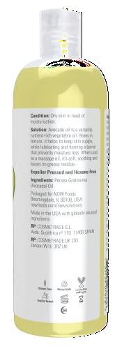NOW Foods Solutions, Avocado Oil, 100% Pure Moisturizing Oil, Nutrient Rich and Hydrating, 16-Ounce