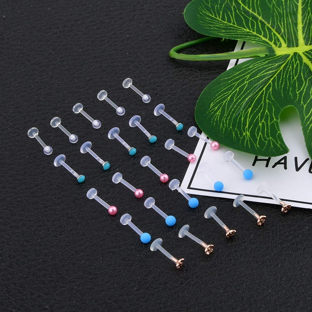 AVYRING 16g Flexible Clear UV Retainers Lip Ring Labret Studs Monroe Mudusa Piercing Jewelry Tragus Helix Conch Cartilage Earrings with CZ Pack 6/8/10mm 20pcs
