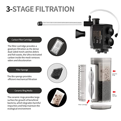 DXOPHIEX Internal Filter for Aquarium, Submersible Aquarium Filter for 5-12gallon Fish Tank and Turtle Tank with Triangle Shape Design Adjustable Water Flow and Replacement Cartridge