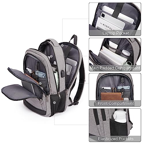 CLUCI Laptop Backpack for Men Women School Backpack College Bookbag for Men Water Resistant Travel Work Backpacks Fits 15.6" Laptop Business Computer Bag with USB Charging Port Grey