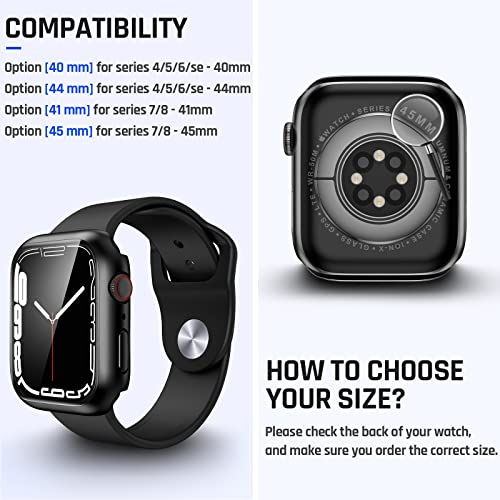 Goton 2 in 1 Waterproof Case for Apple Watch Series 8 & Series 7 45mm Screen Protector, 360 Protective Glass Face Cover Hard PC Bumper + Back Frame for iWatch 8/7 Accessories 45 mm, Black