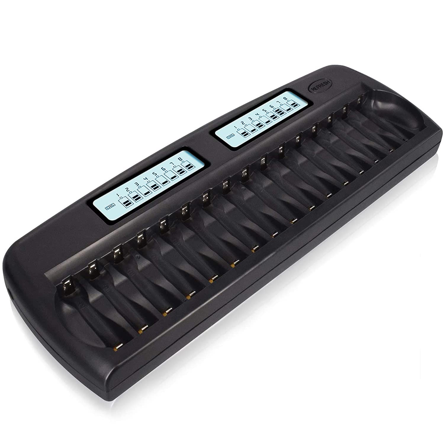 Tenberly 16 Bay Smart LCD Battery Charger for AA AAA 1.2V NIMH NICD Rechargeable Battery with AC Wall Adapter